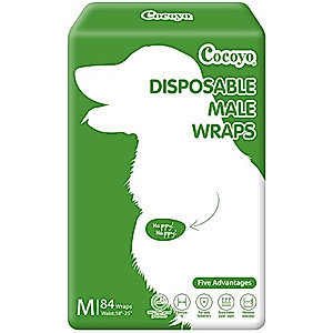 COCOYO Disposable Male Dog Wraps, Medium Size, 84 Count, Super Absorbent, Breathable, Wetness Indicator