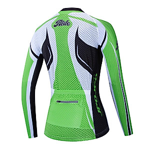 Weimostar Women's Cycling Jersey Long Sleeve Biking Shirts Full Zipper Bicycle Tops Bike Clothes Four Pockets White Green Size M