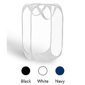 Topline Pop-Up Square Laundry Hamper, Durable Ventilated Mesh with Carry Handles (White)