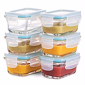 FineDine Glass Meal Prep Containers with Lids - Set of 6 Square 5 Oz Containers - Airtight, Leakproof, Microwave & Dishwasher Safe - Perfect for Snacks, Dips, and Meal Prep (Teal)