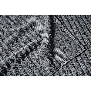 LANE LINEN Ribbed Space Grey Bath Towels for Bathroom Set- 100% Cotton Bath Towel Set, Bathroom Towels Set, Quick Dry, Luxury Towels, 2 Bath Towels, 2 Hand Towels, 2 Wash Cloths - 6 Piece Set