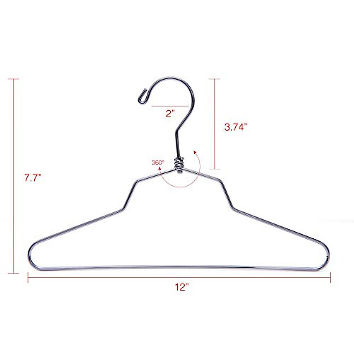 10 Quality Metal Children Hangers, Swivel Hook, Stainless Steel Heavy Duty Wire Clothes Hangers (10, Kids - 12" inch)