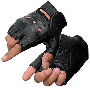 Milwaukee Leather SH216 Men's Black Leather Gel Padded Palm Fingerless Motorcycle Hand Gloves W/Breathable ‘Open Knuckle’ - Large