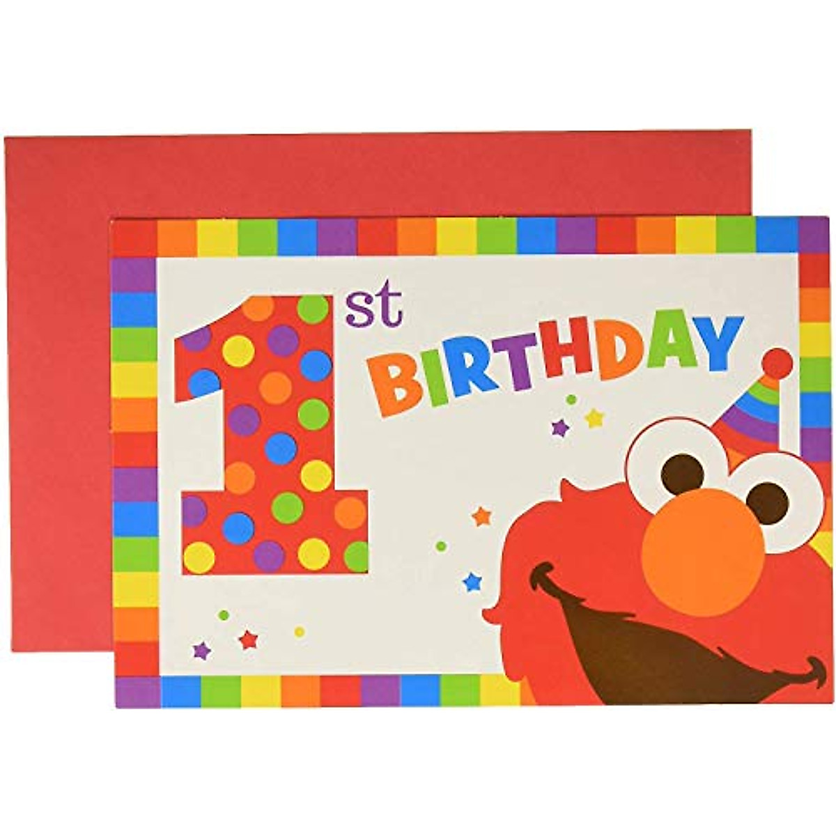 Amscan Sesame Street Elmo Turns One Postcard Invitation. 8ct, Multicolor, 4 1/4" x 6 1/4" (491835)