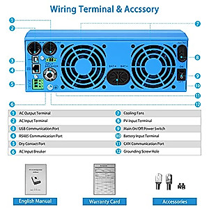 3000W DC 24V Pure Sine Wave Inverter with 80A MPPT Solar Charger and 40A AC Battery Charger, Hybrid Solar Inverter Charger Manufactured by SunGoldPowerCo.,Ltd (Upgraded)