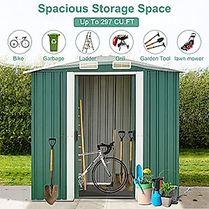 6' X 4' Outdoor Garden Metal Shed Storage Shed Utility Tool Backyard Lawn Green w/Door