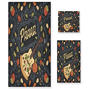 Flradish Pizza Background Towels 3 Pack Bath Towels for Bathroom Set Soft Cotton Highly Absorbent Lightweight & Quickdry Towel Set 1 Bath Towel,1 Hand Towel,1 Washclothe