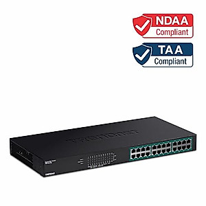 TRENDnet 24-Port Gigabit PoE+ Switch, 24 x Gigabit PoE+ Ports, 370W Power Budget, 48Gbps Switch Capacity, RackMount Kit Included, Ethernet Network Switch, Metal, Lifetime Protection, Black, TPE-TG240G