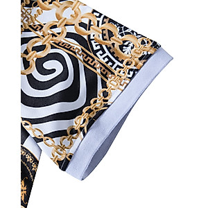 fohemr Mens Luxury Polo Shirts Gold Short Sleeve Baroque Chain Print Casual Golf Wicking T-Shirt White X-Large