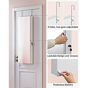 SONGMICS Mirror Jewelry Cabinet Armoire Organizer, Wall or Door Mount Storage Cabinet with Full-Length Frameless Lighted Mirror, Built-in Makeup Mirror, 2 Drawers, Lockable, White UJJC013W01