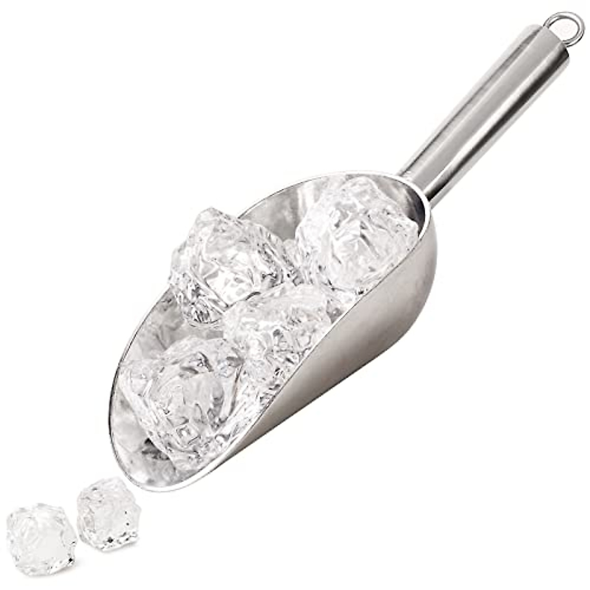 Metal Ice Scoop 2.4 Ounces, Popcorn Scoop, Dog Food Scoop, Small Stainless Steel Ice scooper for Ice Maker Ice Bucket Kitchen Freezer Bar Party Wedding, Heavy Duty, Dishwasher Safe (1Pack, Silver)