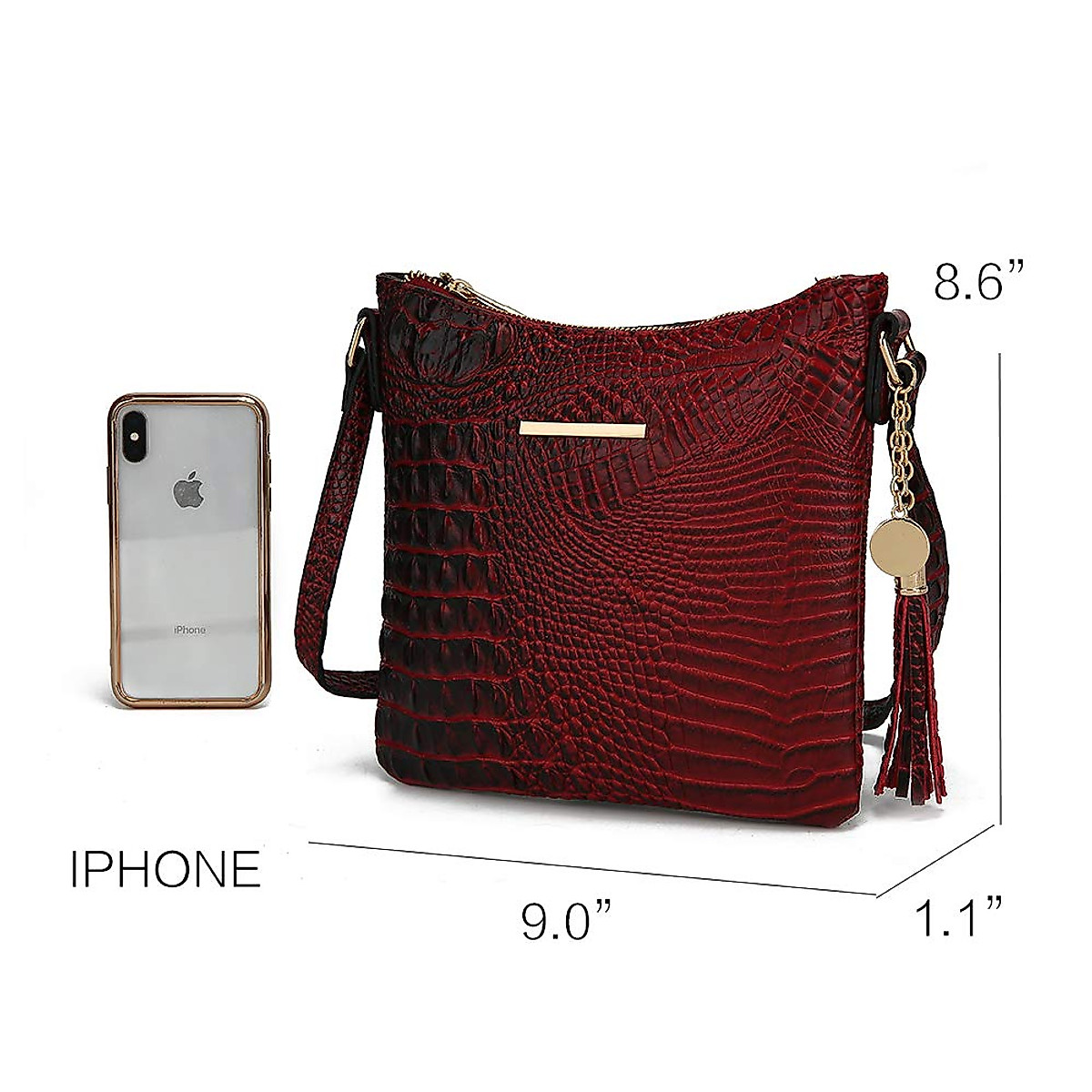 MKF Crossbody Bags for Women – PU Leather Pocketbook Handbag – Medium Side Messenger Purse, Shoulder Strap Black