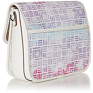 Anne Klein Flap Crossbody w/Horse bit, Ombre Rainbow Lion Logo Print/Anne White