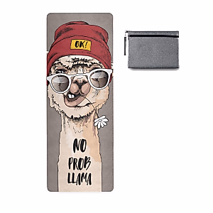 ALAZA Llama W/Sunglasses Chamomile Quote No Prob Nonslip Yoga Mat Towel with Grip Dots for Women Men
