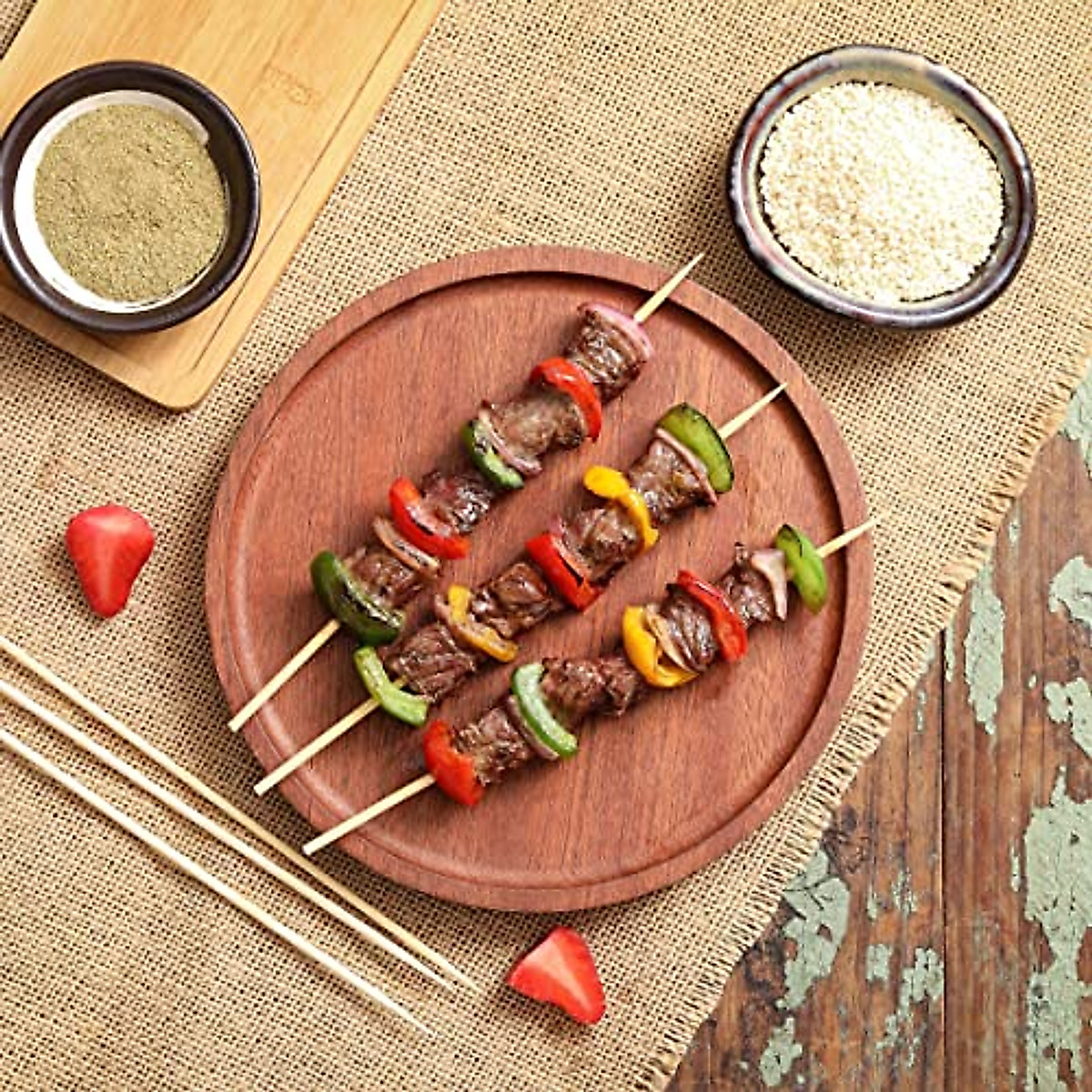 200 PCS Bamboo Skewers, 6 Inch Wooden Skewer for Appetizers, Fruit, Kebabs, Grilling Barbecue, Mini Burger, Sausage, Cocktail Picks for Drinks, Long Toothpicks, Food Sticks Natural, Kitchen Gadget