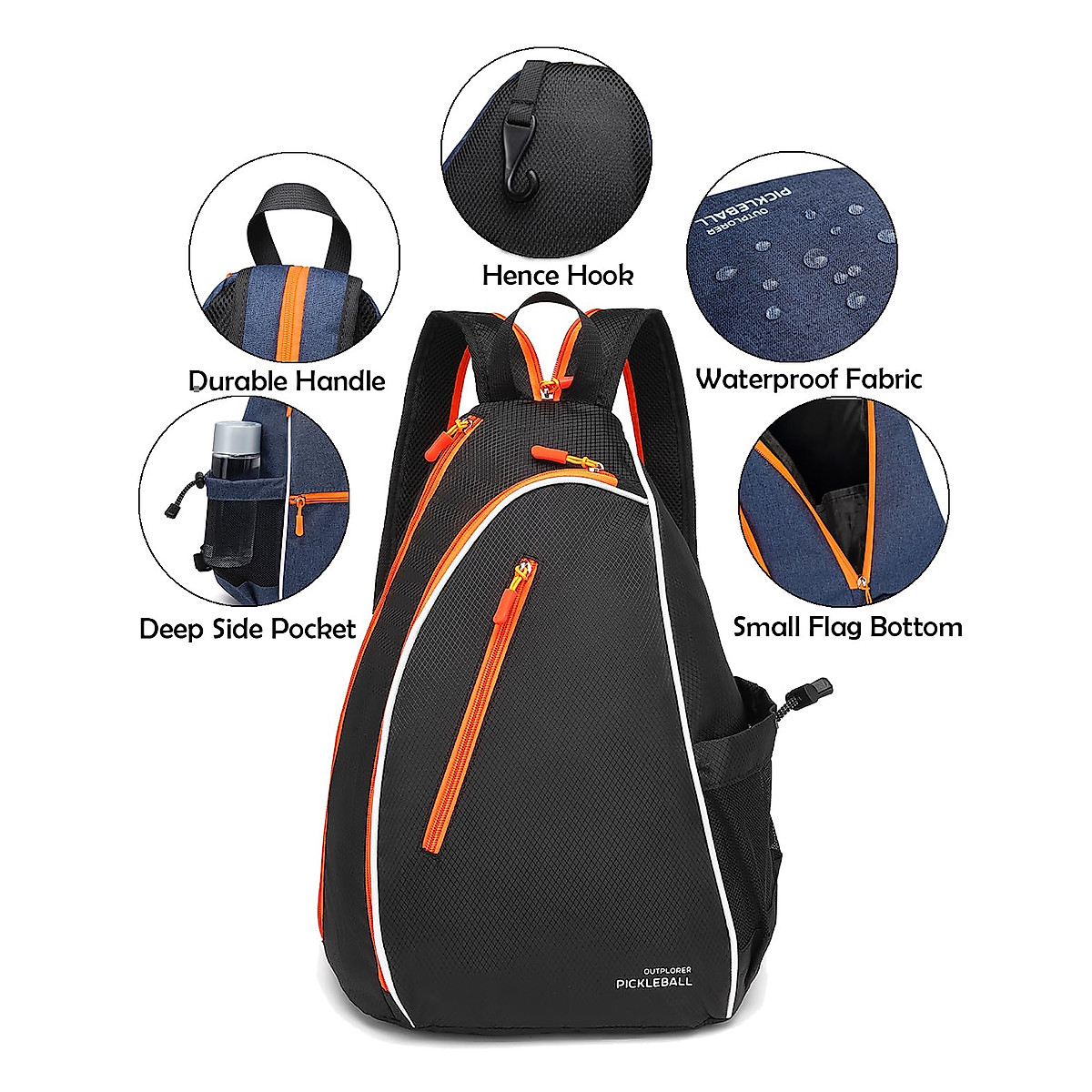 OUTPLORER Pickleball Bag for Men Women Pickleball Backpack Reversible Crossbody Sling Bag Sports Pickleball Sling Bag Adjustable Pickleball Backpack with Fence Hook (05Black)