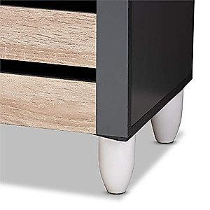 BOWERY HILL Modern and Contemporary Two-Tone Oak Wood 3-Door Shoe Cabinet in Dark Gray