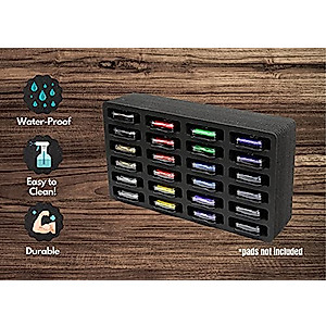 Polar Whale Ink Pad Storage Tray Organizer Stamping Design Stand Supply Black Foam Horizontal Holder Non-Rattle Washable Compatible with Versamark, Versafine, Distress, Stazon and More Holds 24