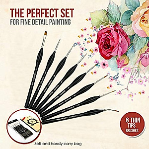 DUGATO Fine Detail Paint Brush Set, 8pcs Tiny Professional Micro Miniature Painting Brushes Kit with Ergonomic Handle for Acrylic, Oil, Watercolor, Art, Scale Model, Face, Paint by Numbers (VIII)