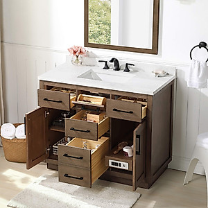 OVE Decors Maya Plus 42 in. Single Sink Bathroom Vanity in Almond Latte Finish, Black Hardware and Included Power Bar