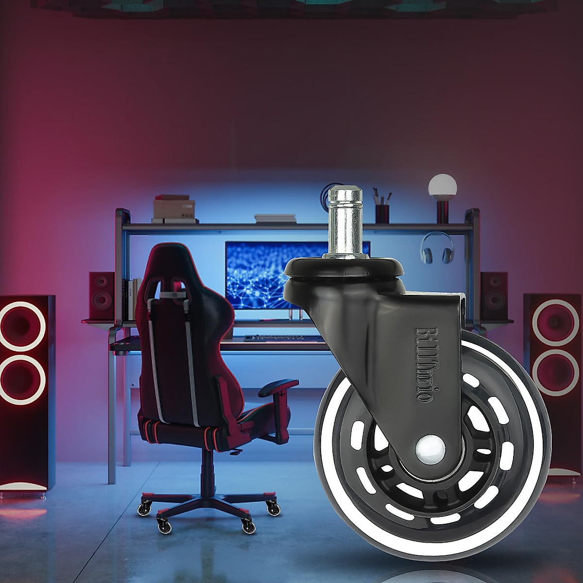 Office Chair Caster Wheels Set of 5,Replacement Rubber Casters for Office Chair and Gaming Chair, Universal Fit Stem Office Chairs Wheels for Hardwood Floor Heavy Duty Stem Caster Wheels