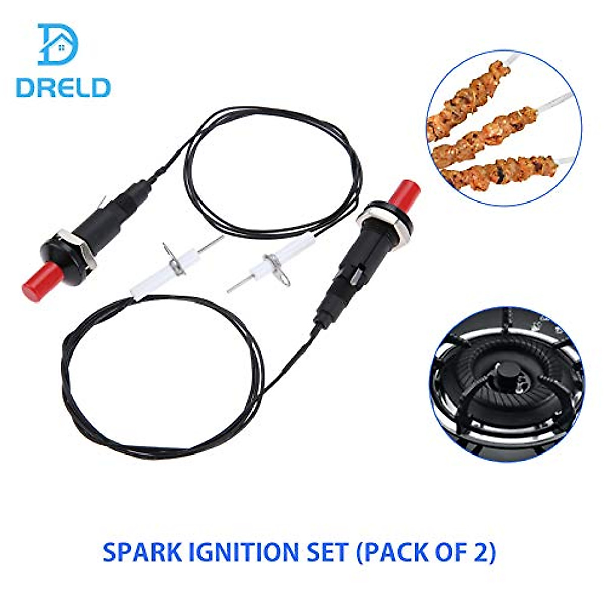 DRELD 2Pack Piezo igniter Spark Ignition with Push Button Igniter, Piezo Igniter with Threaded Ceramic Electrode lgniter, Type of 1 Out 2, Wire 1 Meter, Fit for Gas Grill Range Heater Stove