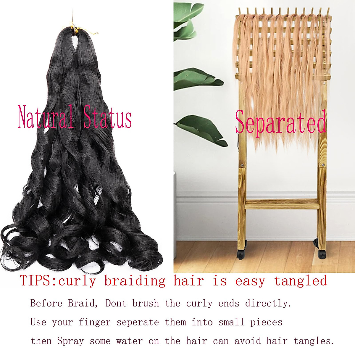 8 Packs French Curly Braiding Hair 24 Inch Loose Wave Spiral Curly Crochet Hair for Black Women Pre Stretched Braiding Hair with Curly Ends (24 Inch, 1B)