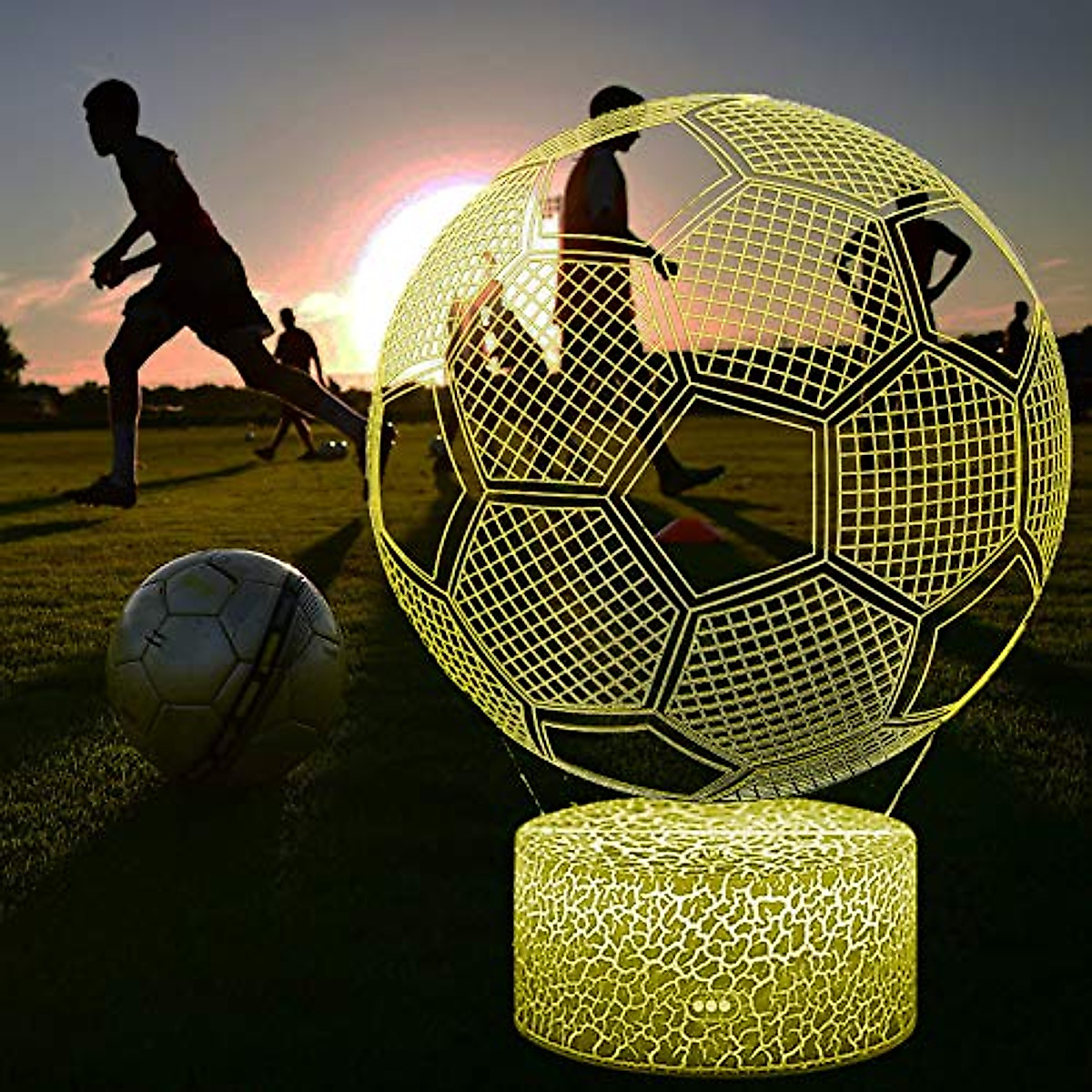 ZoyinGifts 3D Soccer Night Lights Illusion LED Lamps Remote Controller USB Powered RGB Colors Changeable Gifts for Boys Football Lovers for Birthdday Christmas(Soccer)