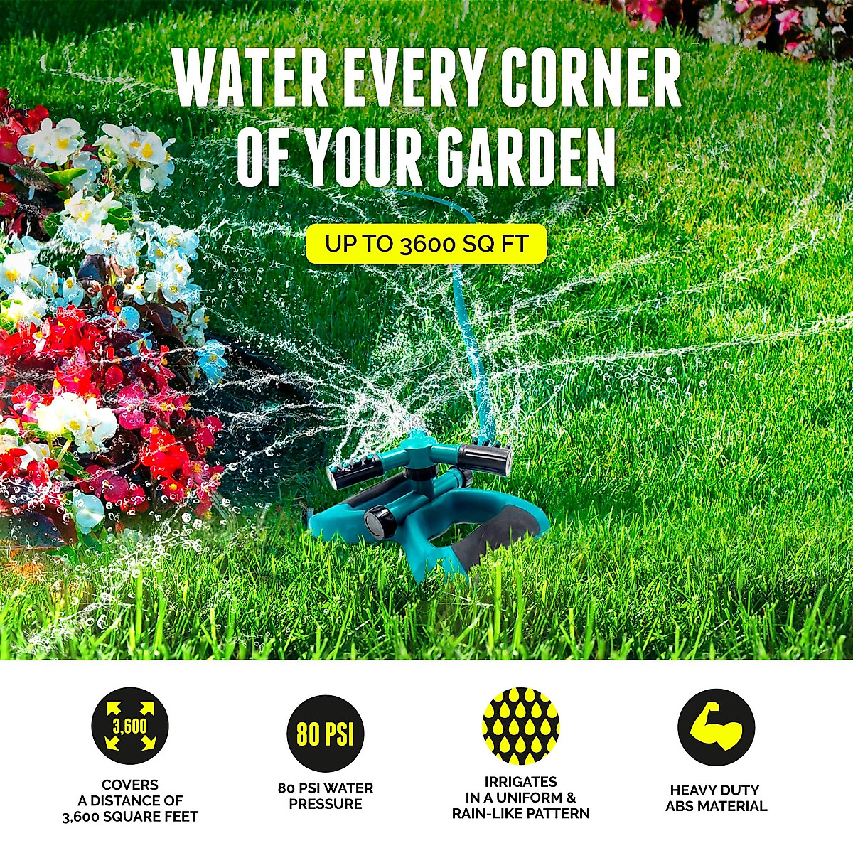 Segomo Tools 360 Degree Automatic Rotating Garden Sprinkler | Lawn Sprinkler | Yard Sprinkler | Sprinklers for Yard | Rotating Sprinkler | Rotating Sprinklers for Yard - GS360