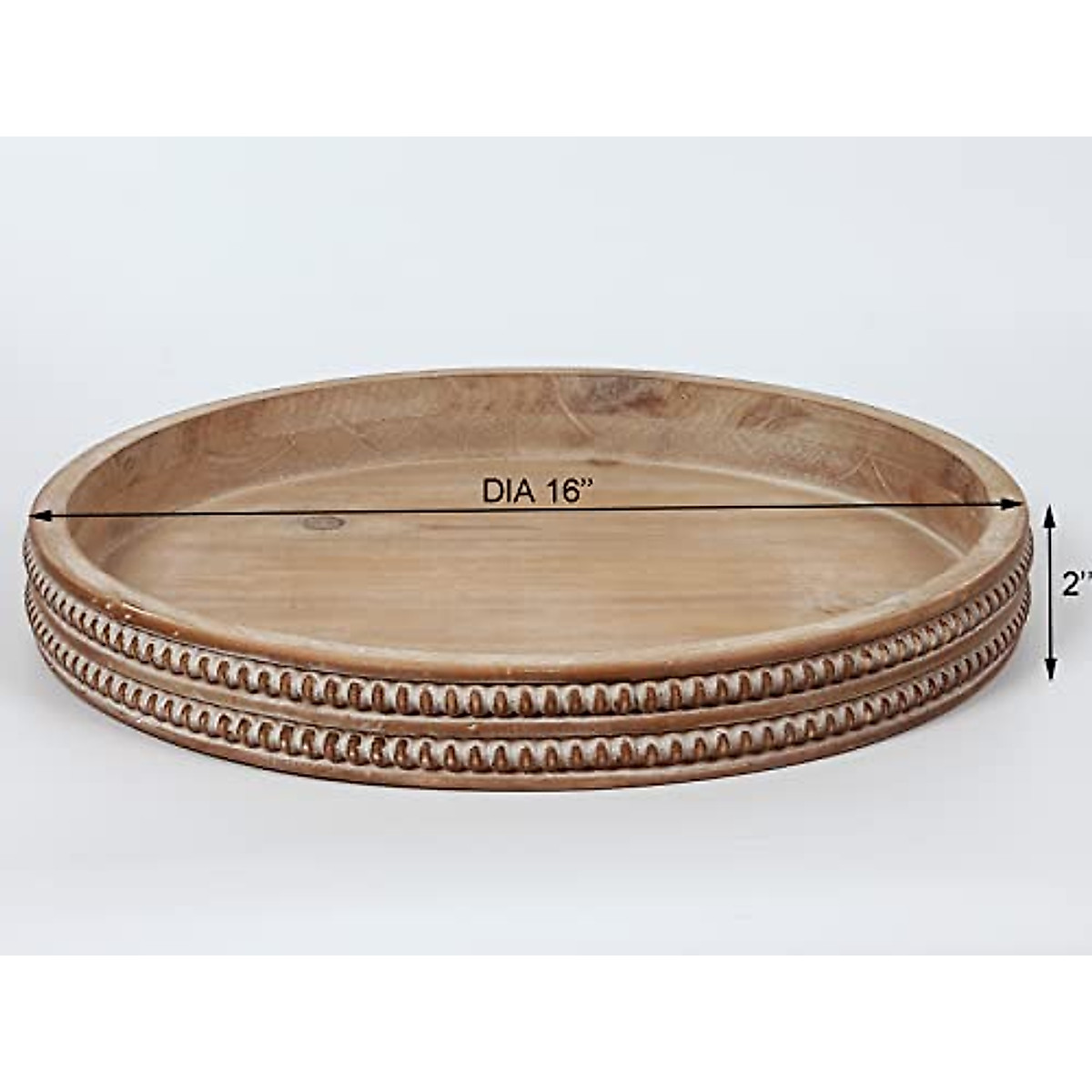 Carah & Cossh Round Wooden Serving Tray, Whitewashed Round Decorative Wood Tray , Round Farmhouse Rustic Decorative Tray, Perfect for Storage and Display (Brown)