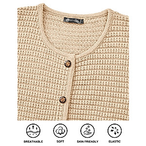 PRETTYGARDEN Women's Knit Cardigan Sweaters Fall Fashion Long Sleeve Open Front Button Down Trendy Casual Sweater Jacket (Beige, Large)