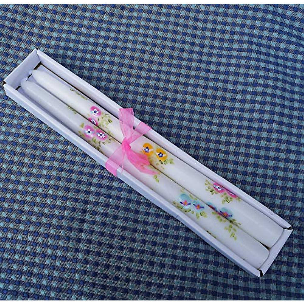 Decorative Hand Painted Pastel Easter Egg and Flowers Taper Candles Spring Decorations for the Home Table Decor