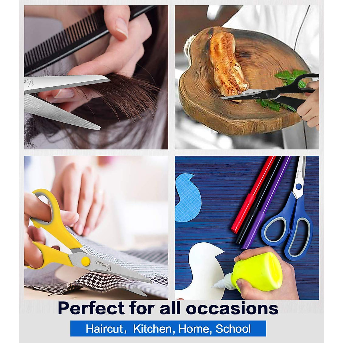 Scissors, VERONES 8 Inch Soft Comfort-Grip Handles & Stainless Steel Sharp Blades Perfect for Cutting Paper, Fabric Photos, & More, 15-Pack