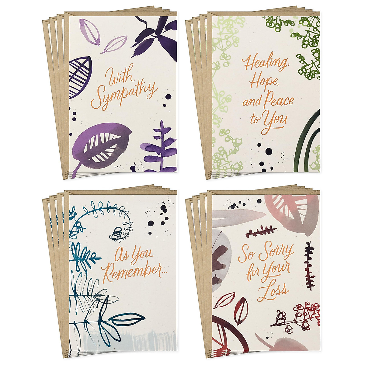 Hallmark Sympathy Card Assortment (16 Cards with Envelopes, 4 Designs) Minimalist Nature