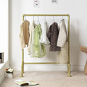 CTHTESY Industrial Pipes Dress up Racks, Child Garment Racks, Kids Clothing Racks, Clothes Hanging Rack with Storage Shelf Organizers Shelves Shelving, Gold