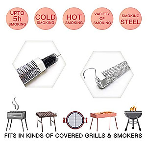 12" Pellet Smoker Tube for Cold or Hot Smoking, 2 pack Steel BBQ Wood Pellet Tube Smoker Generator Smokers Fit Electric Gas Charcoal Grill, Food tong…