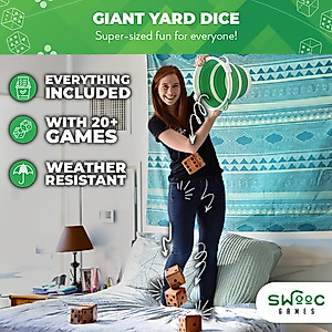 SWOOC Games - Yardzee, Farkle & 20+ Giant Dice Games - Yard Dice (All Weather) w/Bucket, Scorecards & Marker - Giant Outdoor Games - Giant Yard Games for Adults - Big Dice Jumbo Dice - Large Dice