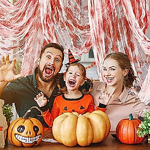 400" x 85" Halloween Creepy Cloth - Large Size Halloween Spooky Fabric Cloth - Scary Gauze Blood Creepy Cloth for Haunted House Halloween Party Yard Wall Doorway Outdoors Decoration (red)