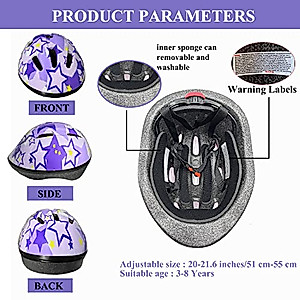 Kids Helmet Adjustable for Kids Ages 3-8 Years Old Boys Girls, Toddler Bike Helmet with Protective Sports Gear Set Knee Elbow Pads Wrist Guards for Cycling Roller Skating Skateboard-(Purple Star)