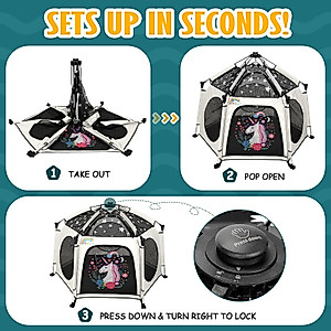 Baby Playpen for Babies and Toddlers, Indoor & Outdoor Portable Play Yard for Baby, Foldable Baby Beach Tent with Canopy and Travel Bag - Beige