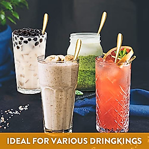 Gold Ice Teaspoons Set of 8 Pieces, 7.7 inch Long Handle Spoon, Stainless Steel Coffee Spoons, Cocktail Mixing Spoons, Mirror Polished Bar Spoon