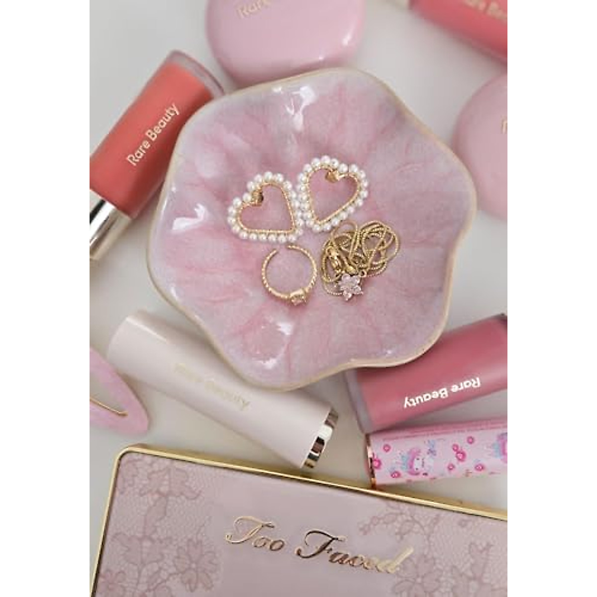 Lotus Leaf Shape Decorative Ring Tray, Small Key Bowl, Ceramic Trinket Tray Jewelry Dish Organizing Necklace Earrings, Home Decoration for Mom Best Friend Sister, Pink.