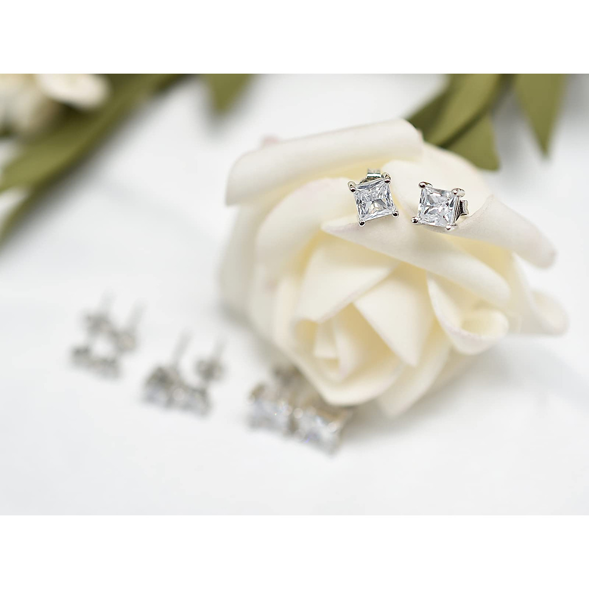 Sterling Silver Stud Earrings for Men's Women's,Square Earrings Set Hypoallergenic Cartilage Earrings Unisex,Cubic Zirconia Fashion Minimalist Earrings Pack Gifts for Him Her,4 Pairs,3MM,4MM,5MM,6MM