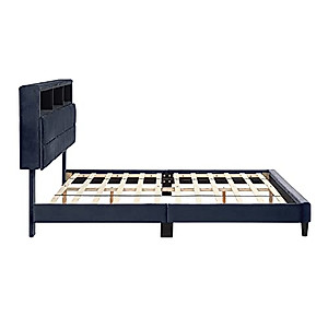 Furniture of America Halifax Modern Storage Fabric California King-Size Bed with USB for Bedroom, Guest Room Bed, Gray