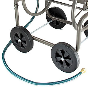 Liberty Garden 890 4 Wheel 200 Foot Capacity Lightweight Powder Coated Steel Frame Water Hose Reel Cart for Backyard, Garden, or Home, Silver