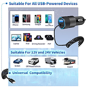 【MFi Certified】iPhone Fast Car Charger, Caiinei 4.8A Dual USB Power Car Charger Fast Charging Cigarette Lighter Adapter+6FT Coiled Lightning Cable for iPhone 14 13 12 11 Pro/XS Max/Mini/XR/X/8/SE/iPad