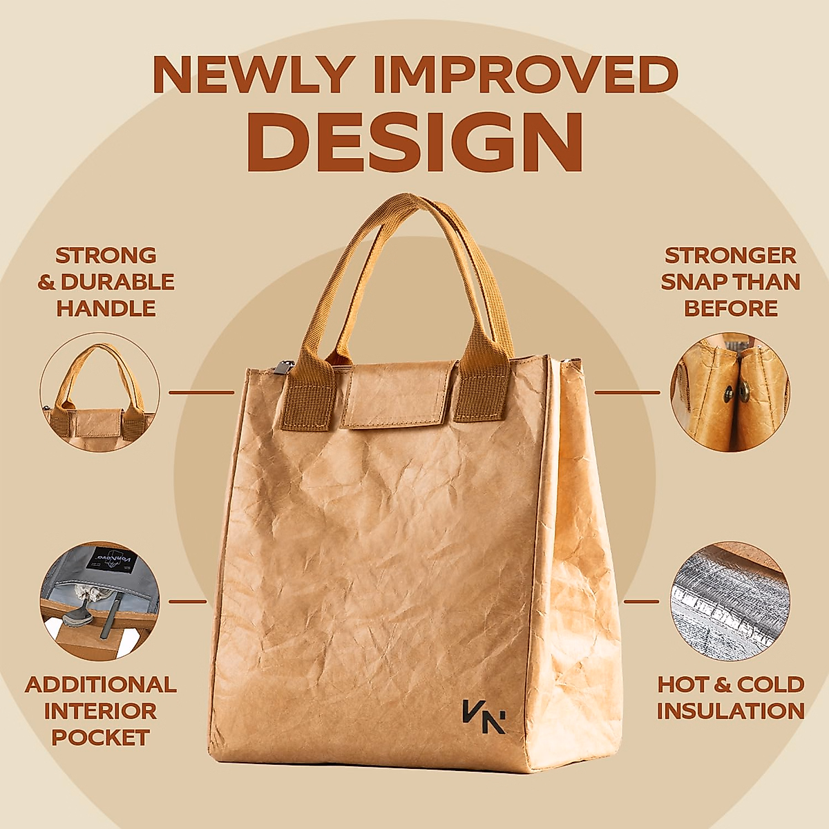 VonNova Lunch Bag Women, Lightweight and Water-Resistant Tyvek® Material, 1 Stainless Spork and pouch, Easy to clean Reusable Lunch Bag, Lunch box for Women, Lunch Tote, Insulated Lunch Bags for Women