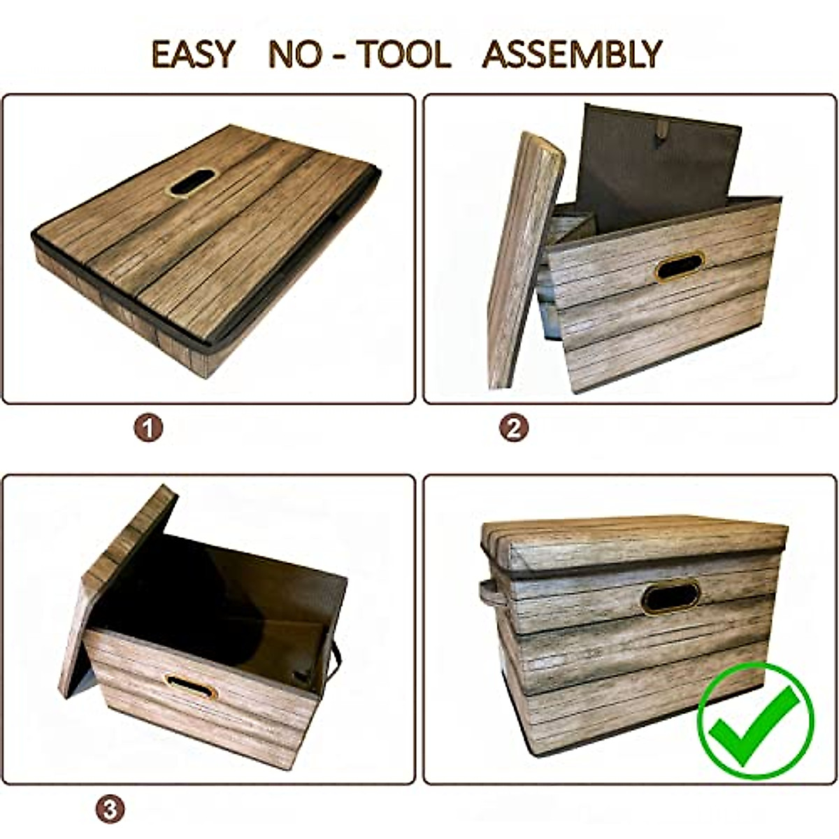 KB X-Large Extra Large Collapsible Fabric Storage Bin with Lid, Foldable Storage Basket, Stackable Box Organizer Container for Closet, Office, Bedroom, Living Room (Set of 5 Bins, Reclaimed Wood)