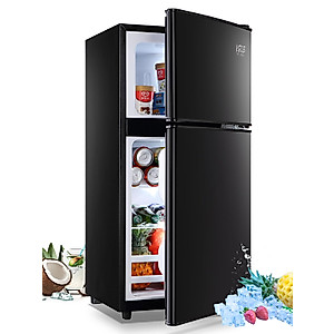 KRIB BLING Compact Refrigerators with Freezer on Top, Mini Fridge 7- Level Adjustable Thermostat, Small Refrigerator for Apartment, Office, Camping, Black, FLS
