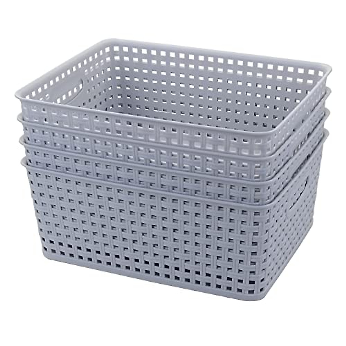 Rinboat Medium Plastic Storage Baskets with Handle, 4 Packs, G